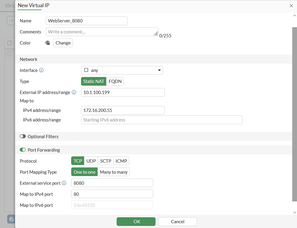 Virtual IPs with port forwarding | FortiGate / FortiOS 7.6.3 | Fortinet Document Library